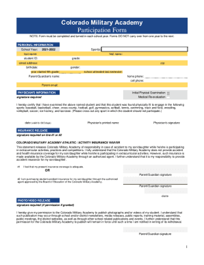 Fillable Online CMA Participation Form - Colorado Military Academy Fax ...