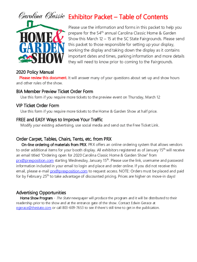 Fillable Online 2020 Home and Garden Show Exhibitor Kit Fax Email Print ...