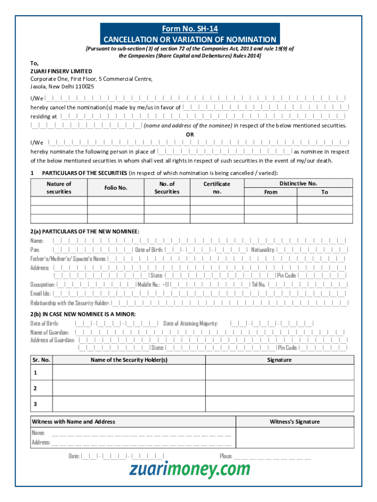 Fillable Online ZFL Form no. SH-14 Fax Email Print - pdfFiller