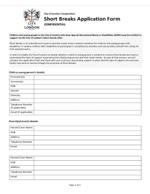 Fillable Online Short Breaks Application Form. Common Assessment ...