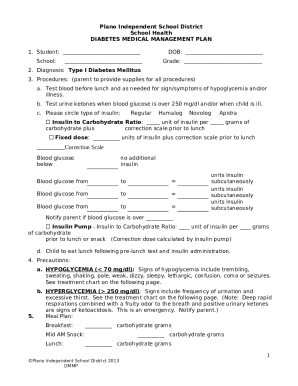 Diabetic Management Plan .pdf - Wylie ISD Doc Template | pdfFiller