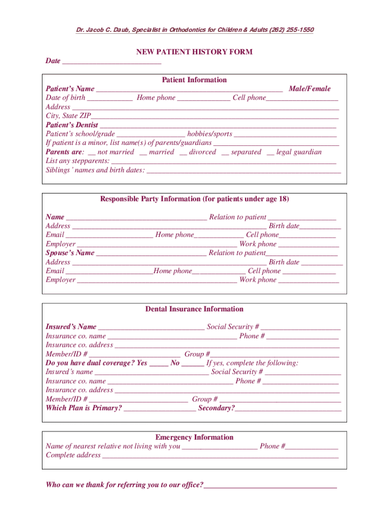 Fillable Online THE INITIAL NEW PATIENT HISTORY FORM Fax Email Print - pdfFiller