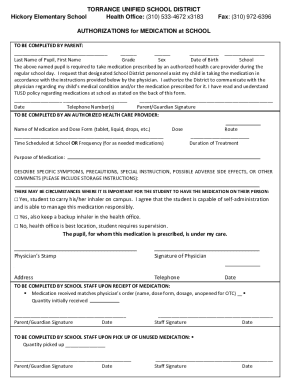 Fillable Online AUTHORIZATION for MEDICATION at SCHOOL Fax Email Print ...