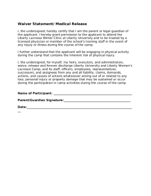 Waiver Statement/ Medical Release Doc Template | pdfFiller