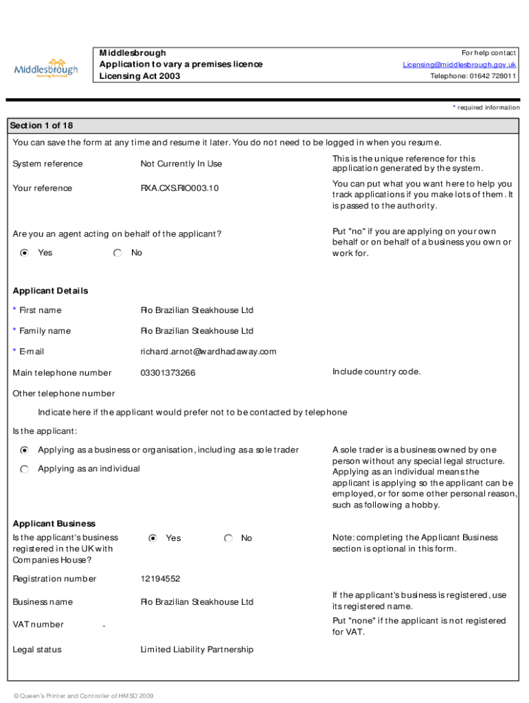 Fillable Online Albert Road - Application to Vary a Premises Licence Fax Email Print - pdfFiller
