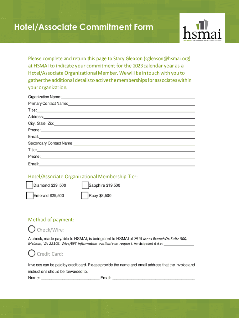 Fillable Online Hotel/Associate Commitment Form Fax Email Print - pdfFiller