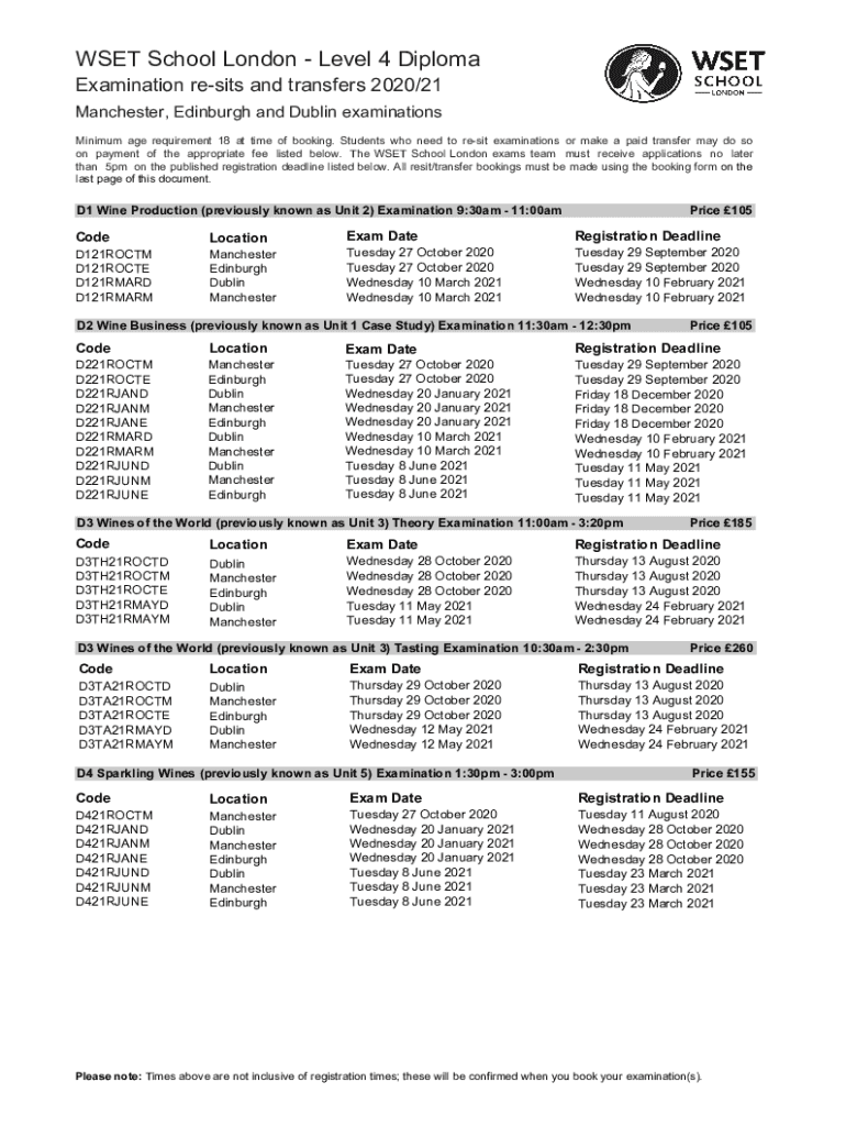 Fillable Online WSET School London - Level 4 Diploma - Examination re-sits ... Fax Email Print ...