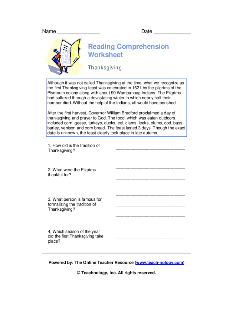 Fillable Online Reading Comprehension Worksheet - TEACH empowers Fax ...
