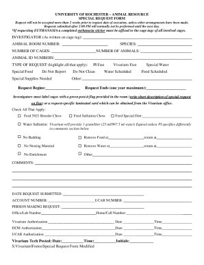 Fillable Online S:VivariumFormsSpecial Request Form Modified ... - URMC ...