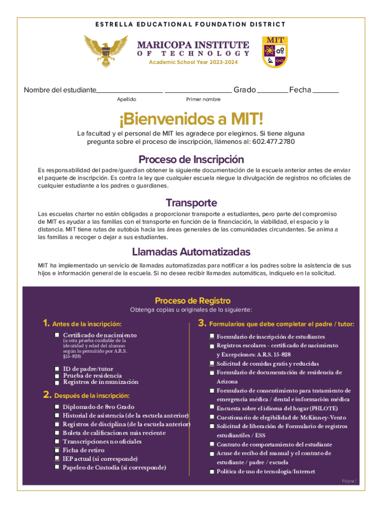 Completable En línea Bienvenidos a MIT! - Maricopa Institute of ...