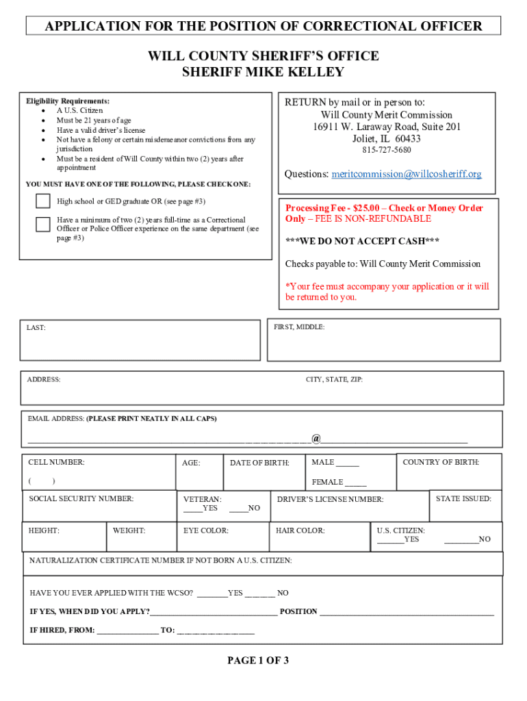 Fillable Online application for the position of correctional officer ...