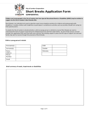 Fillable Online Short Breaks Application Form 2021-22. Common ...