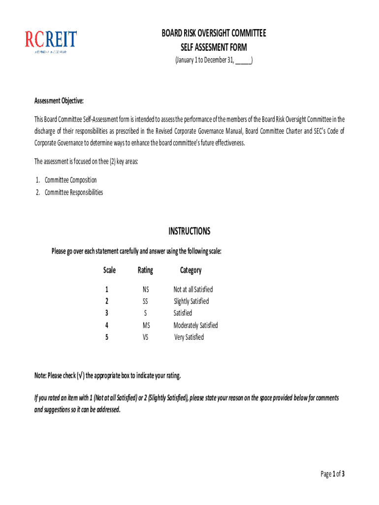 Fillable Online Board Risk Oversight Committee Self-Assessment Form Fax ...