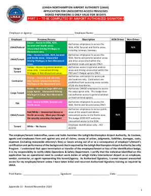 Fillable Online TO BE COMPLETED BY AIRPORT AUTHORIZED SIGNATORY Fax ...