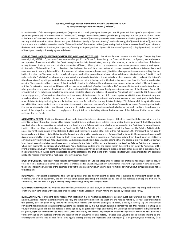 Fillable Online Free Florida Release / Waiver Form Template - Forms ...