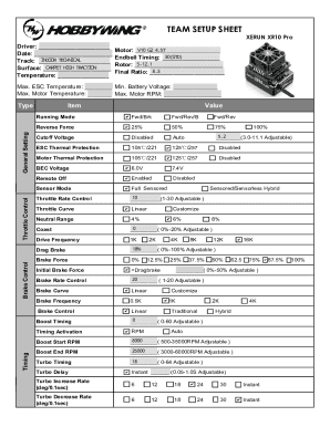 Fillable Online Bruno's XR10 Pro ESC setup sheet revealed. - Hobbywing ...
