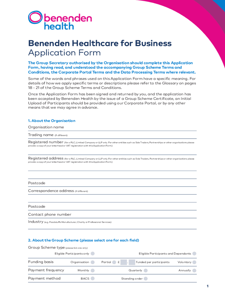 Fillable Online Benenden Healthcare for Business Application Form Fax Email Print - pdfFiller