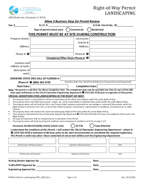 Fillable Online Right-of-Way Permit LANDSCAPING - City of Clearwater ...