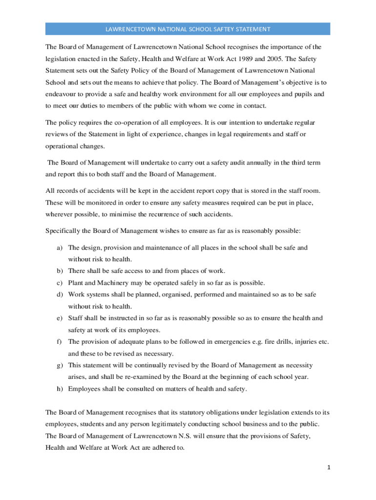 Fillable Online Safety Statement - Bennekerry National School Fax Email ...