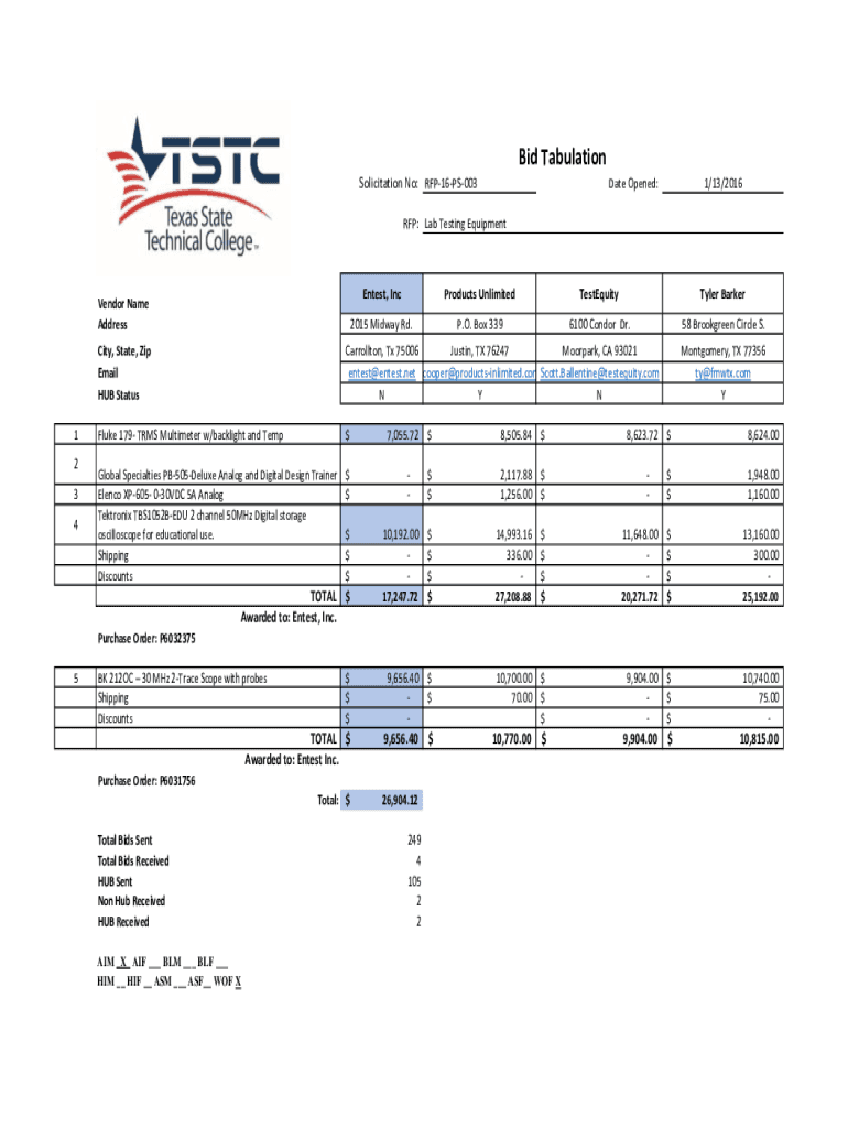 Fillable Online Bid Tabulation Fax Email Print - pdfFiller