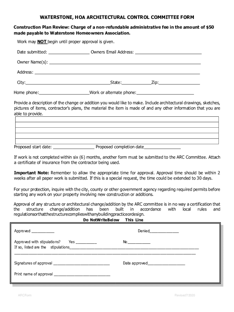 Fillable Online ARCHITECTURAL CONTROL COMMITTEE FORM Fax Email Print ...