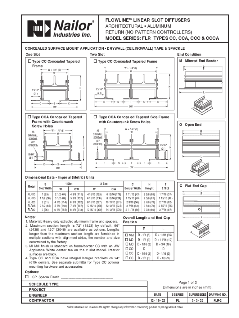 Fillable Online Submittal, Model Series FLR Types CC and CCA and CCC and CCCA, FlowLine Linear ...