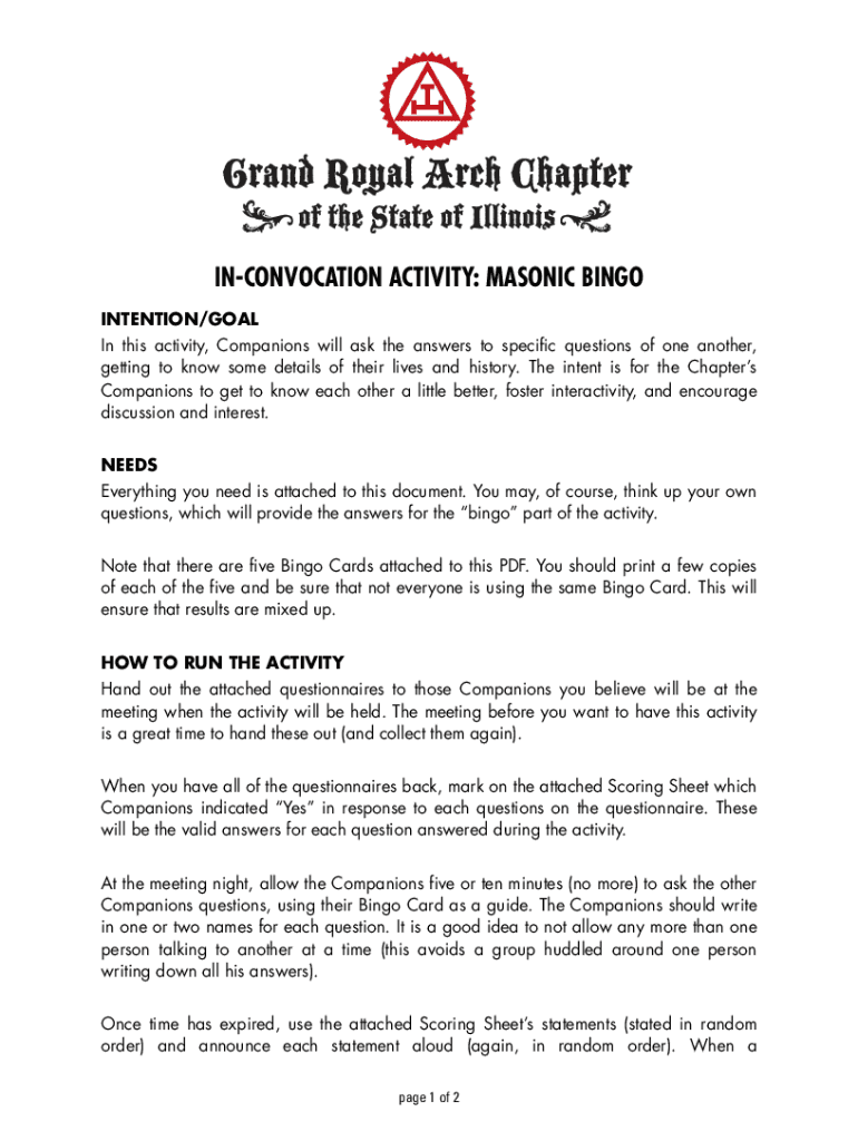 Fillable Online in-convocation activity: masonic bingo Fax Email Print ...