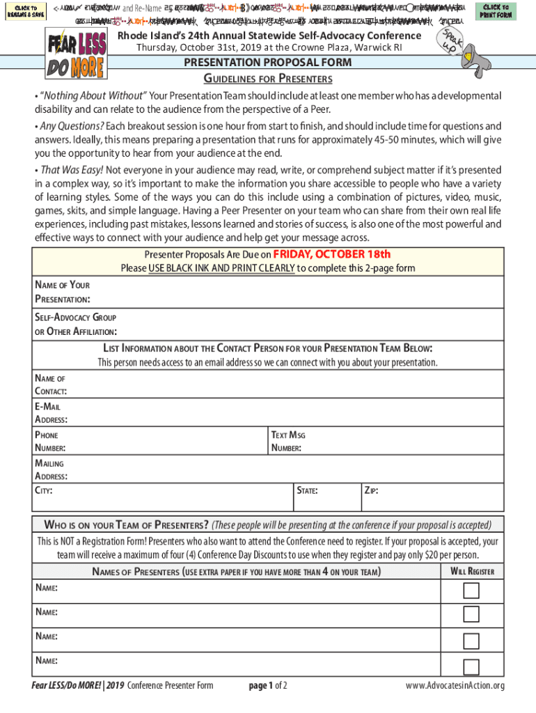 Fillable Online 2019 conf presenter form-draft2.indd. 2019 SA Conf ...