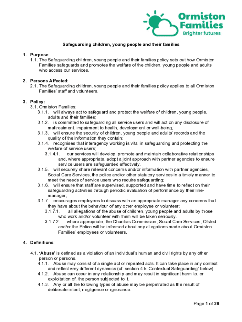 Fillable Online Safeguarding Statement - Ormiston Families Fax Email ...
