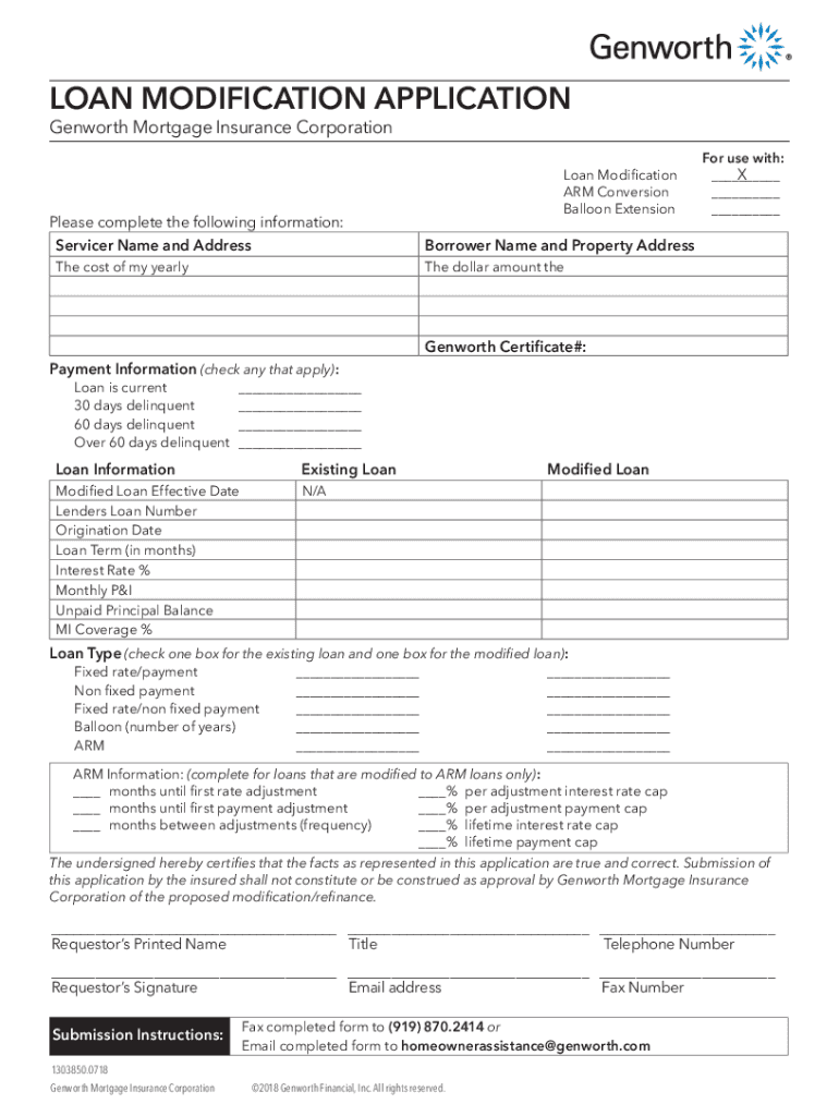 Fillable Online Loan Modification Form - Enact - MI Servicing Fax Email ...