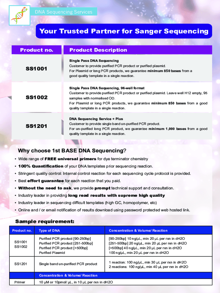 Fillable Online Sanger DNA Sequencing: Template Preparation Fax Email ...