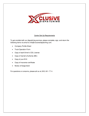 Fillable Online Carrier Set-Up Requirements To get enrolled with our ...