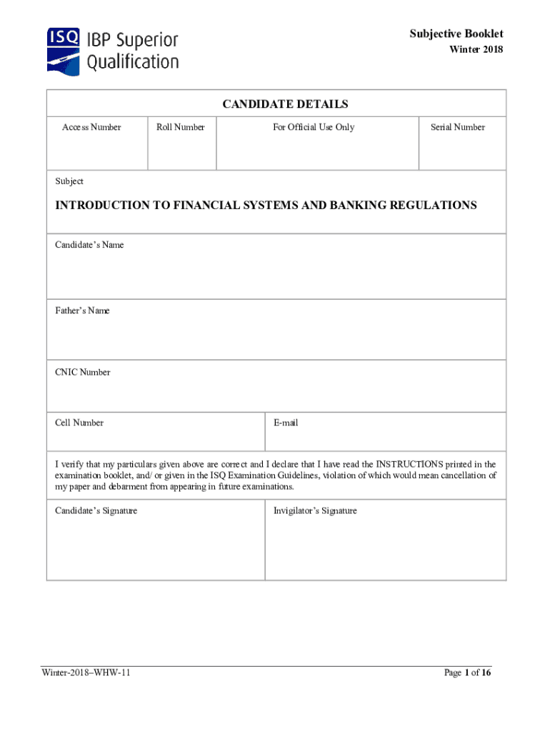 Fillable Online Subjective Booklet CANDIDATE DETAILS ... - IBP Fax ...