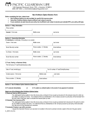 Fillable Online Non-Forfeiture Option Election Form - Pacific Guardian ...