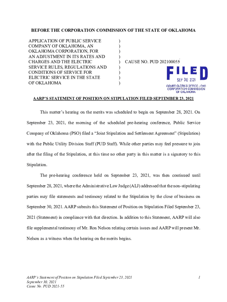 Fillable Online aarp's statement of position on stipulation filed september 23 ... Fax Email ...