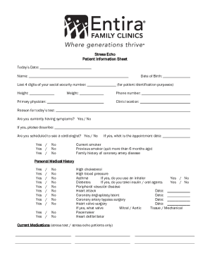 Fillable Online Stress Echo Patient Information Sheet - Entira Family ...