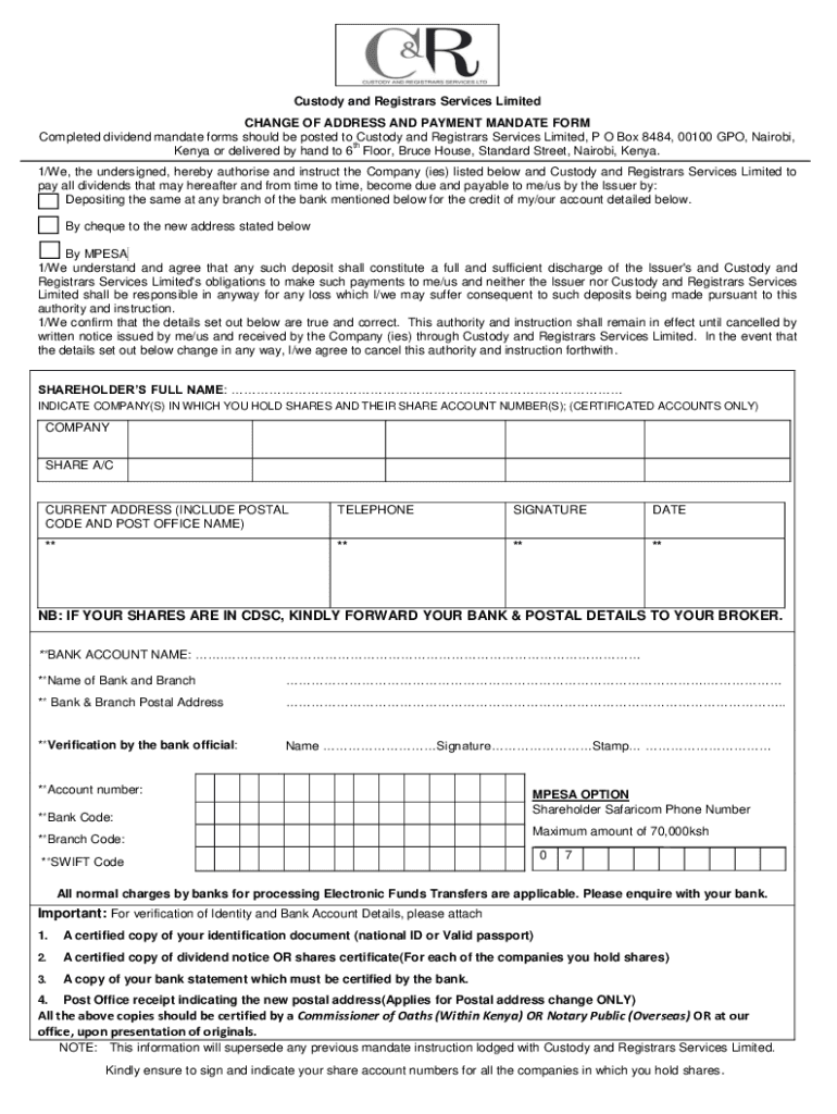 Fillable Online Dividend Mandate Form - Computershare Fax Email Print ...