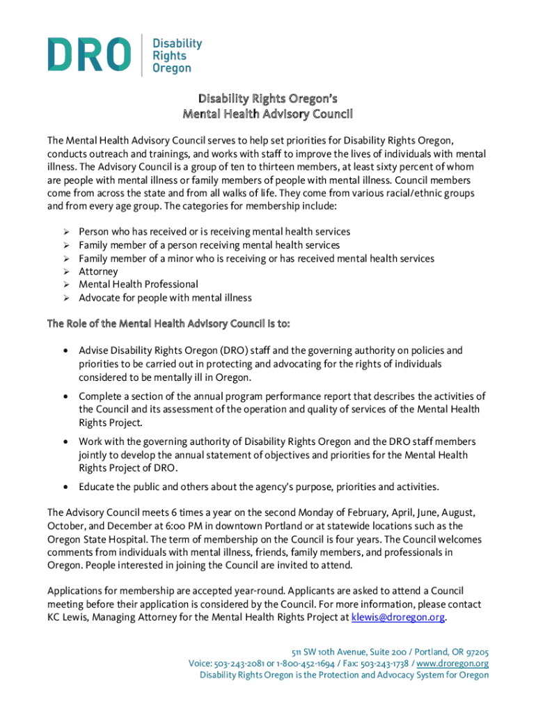 Fillable Online Disability Rights Oregon's Mental Health Advisory ...