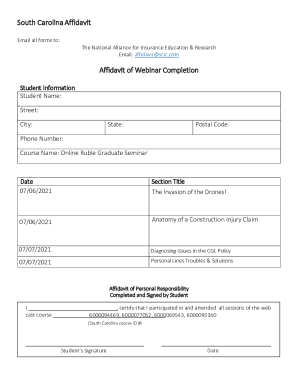 Fillable Online Webinar Affidavit South Carolina Fax Email Print ...