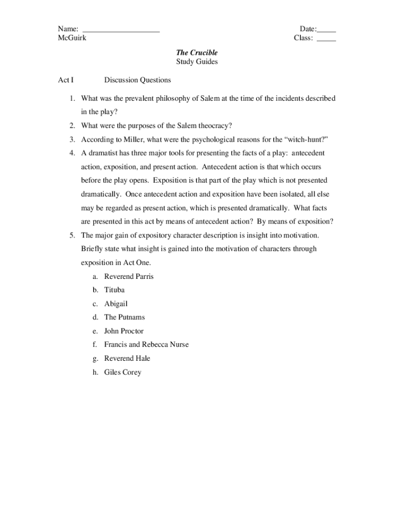 Fillable Online The Crucible Study Guides Fax Email Print - pdfFiller