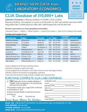 Fillable Online CLIA Database of 320000+ Labs - LABORATORY ECONOMiCS ...