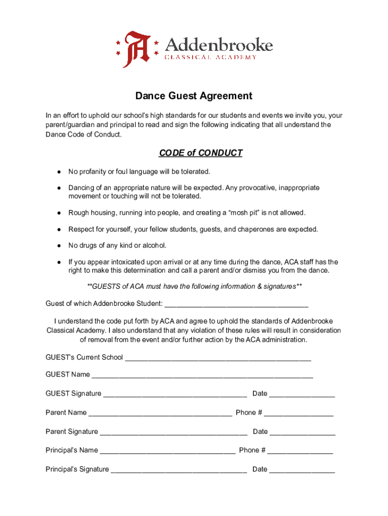 Fillable Online Dance Guest Agreement Fax Email Print - pdfFiller