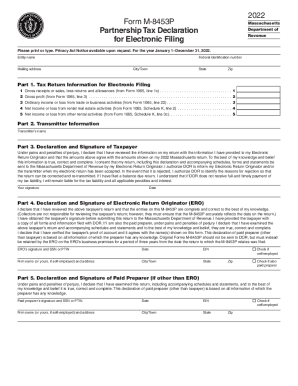Fillable Online Form M-8453P Partnership Tax Declaration for Electronic ...