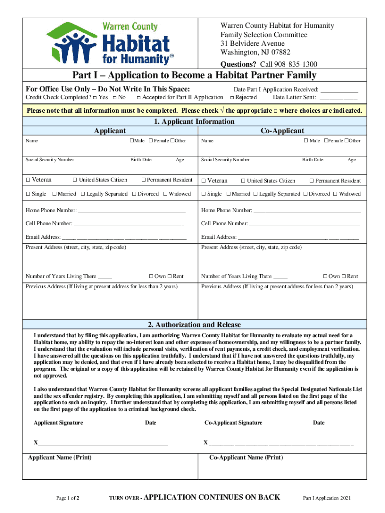 Fillable Online Part IApplication to Become a Habitat Partner Family Fax Email Print - pdfFiller