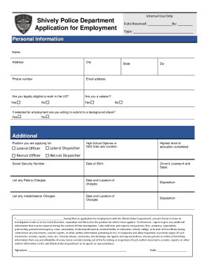 Fillable Online Shively Police Department Application for Employment ...