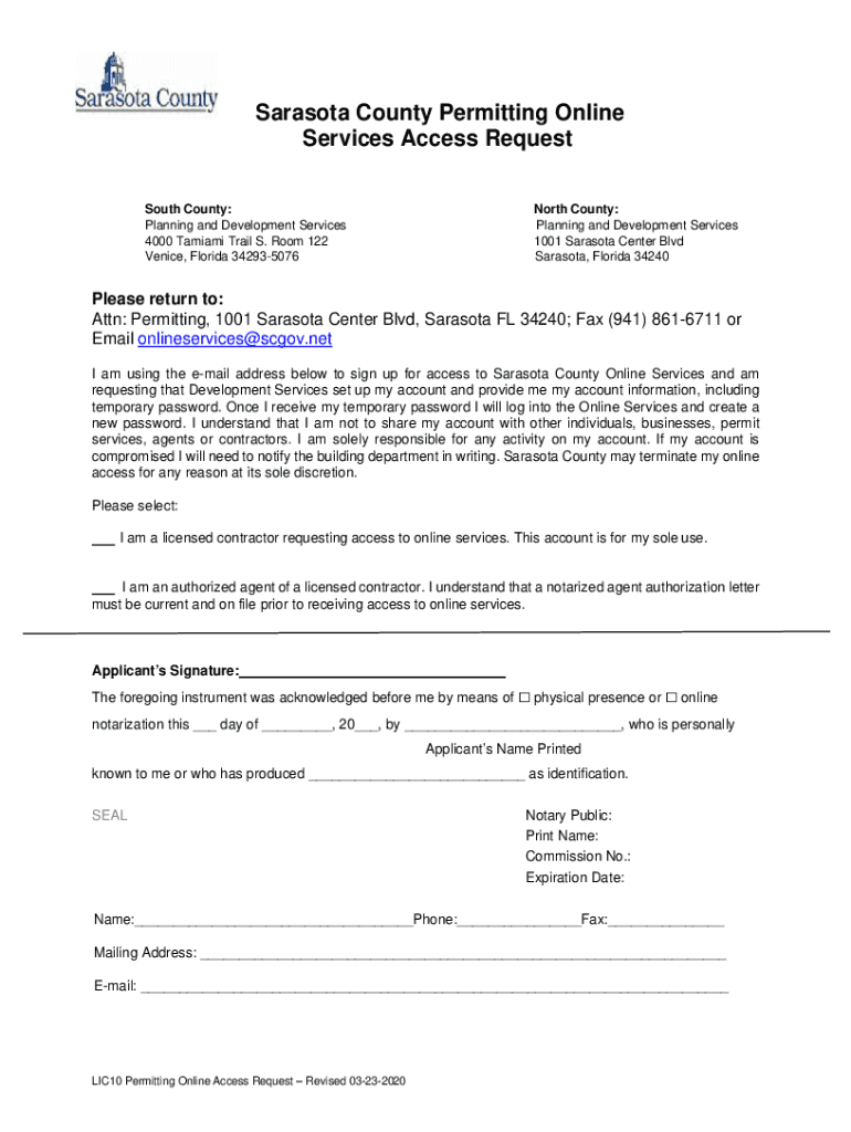 Fillable Online Sarasota County Permitting Online Services Access ...
