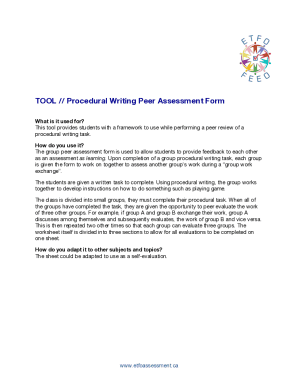 Fillable Online TOOL // Procedural Writing Peer Assessment Form Fax ...