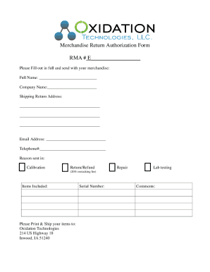 Fillable Online What is an RMA? Return Merchandise Authorization ...