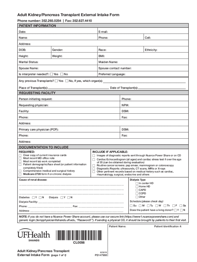 Fillable Online m ufhealth Referral Form for Kidney, Kidney/Pancreas ...