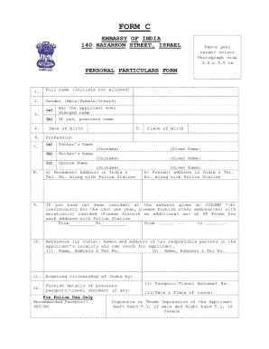 Fillable Online FORM C - Embassy of India, Tel Aviv, Israel Fax Email ...